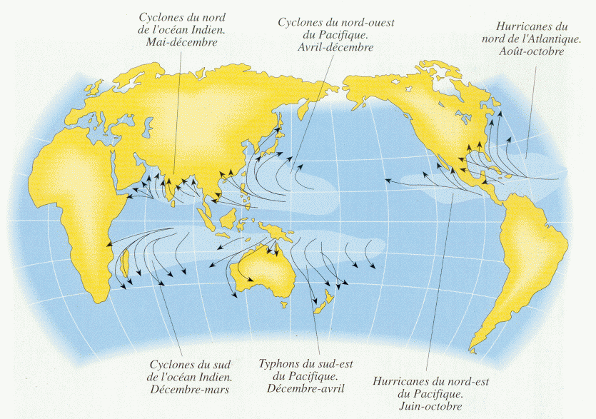 Image 2 : les trajectoires des cyclones selon les océans