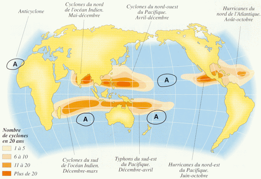 les sept zones de cyclogénèse